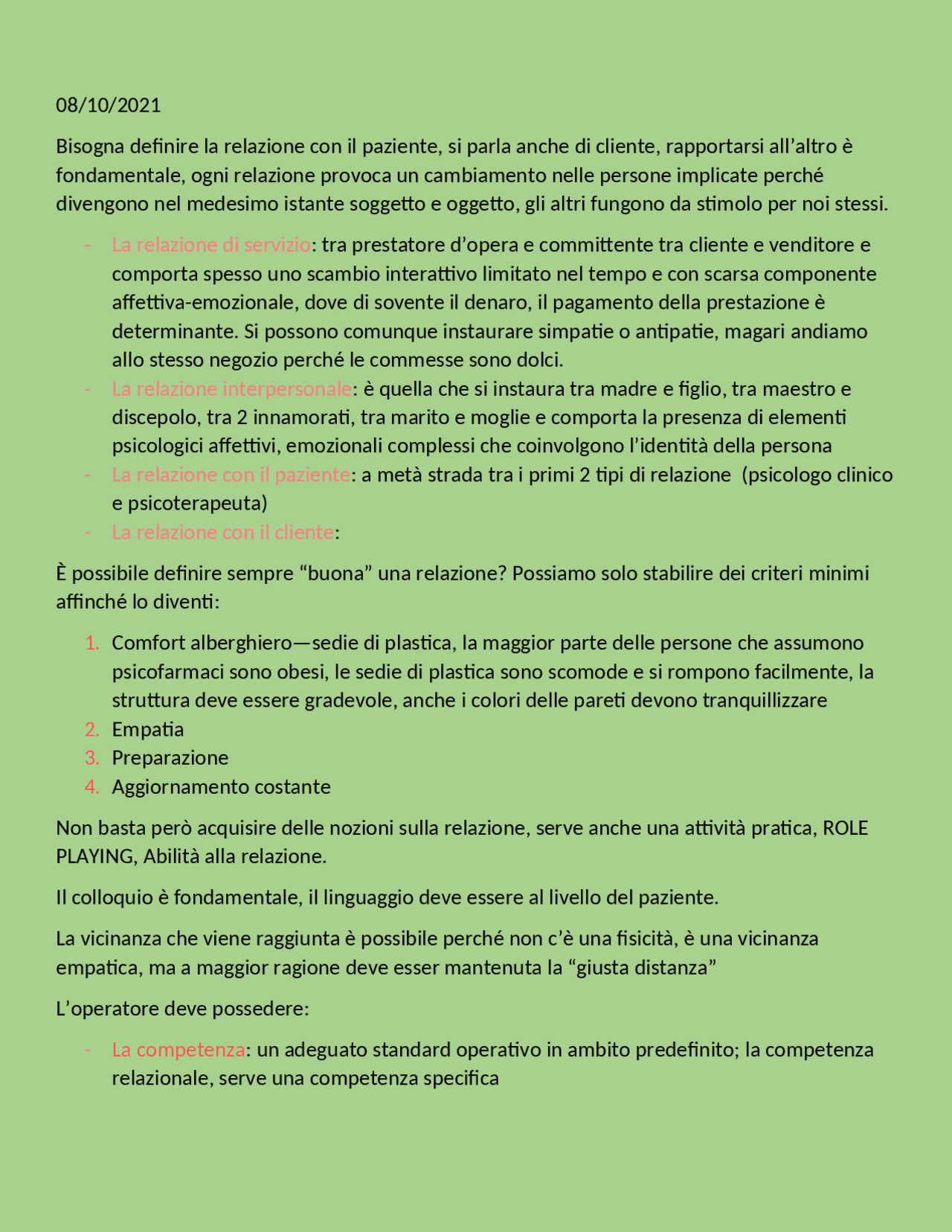 Relazione paziente cliente in psicologia | Appunti di Etica | Docsity