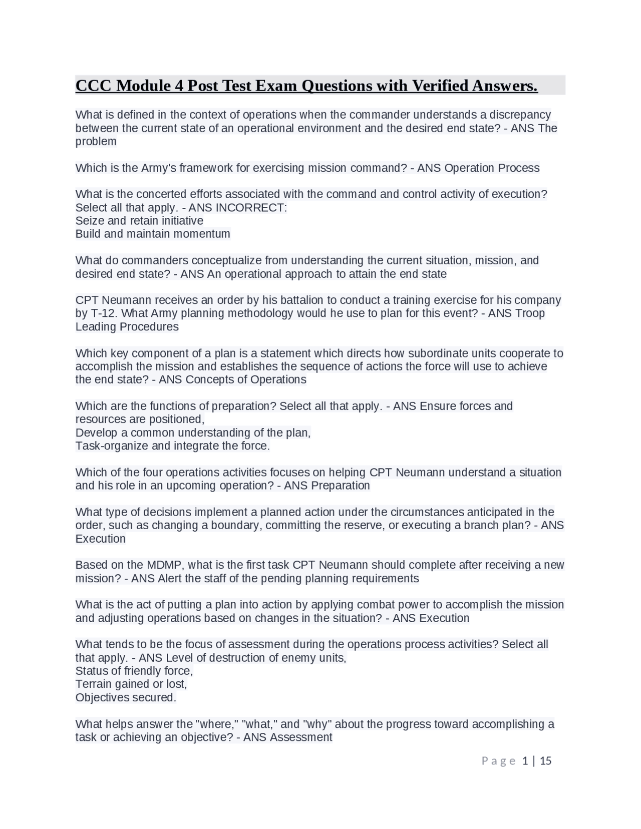 CCC Module 4 Post Test Exam Questions with Verified Answers. | Exams ...