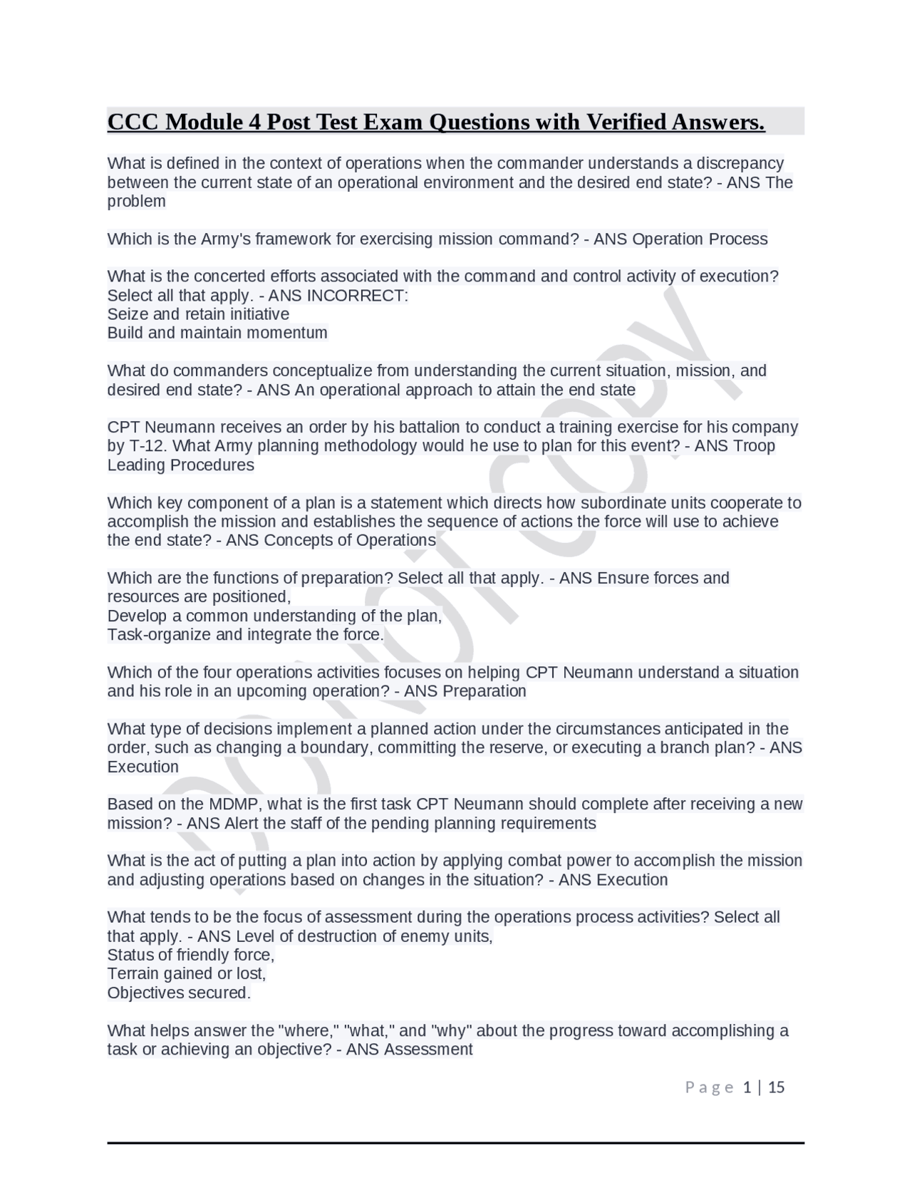 CCC Module 4 Post Test Exam Questions with Verified Answers. | Exams ...