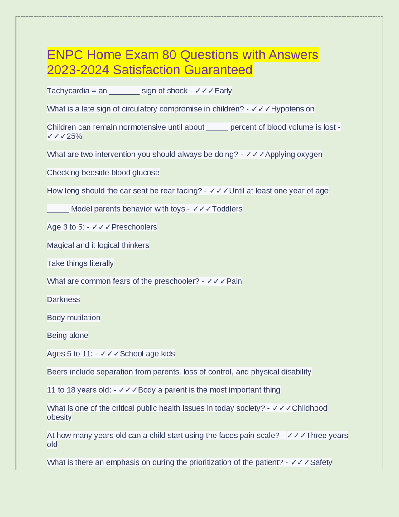 ENPC Home Exam 80 Questions with Answers 2023-2024 Satisfaction ...