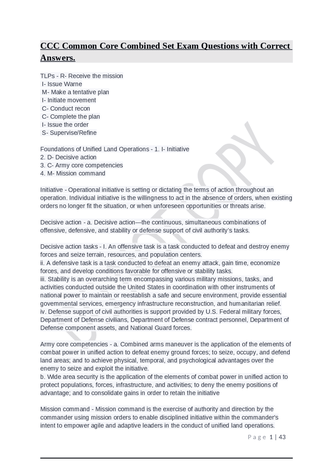 CCC Common Core Combined Set Exam Questions with Correct Answers ...