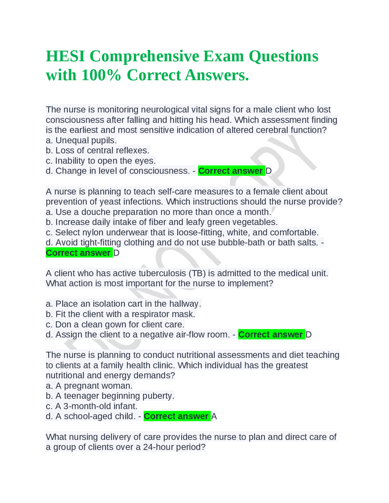 Comprehensive Exam Questions with 100% Correct Answers. | Exams ...