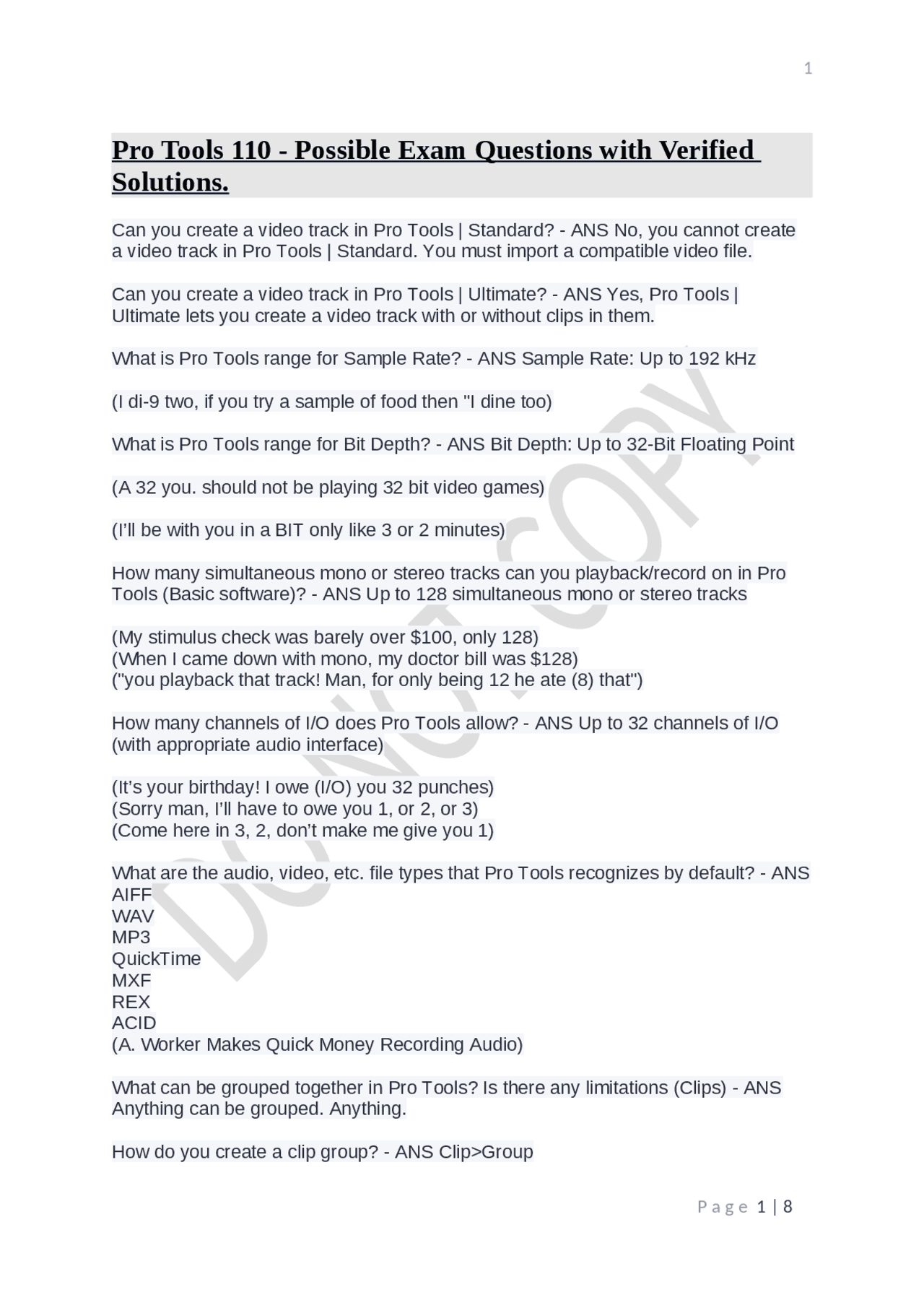 Pro Tools 110 - Possible Exam Questions with Verified Solutions ...