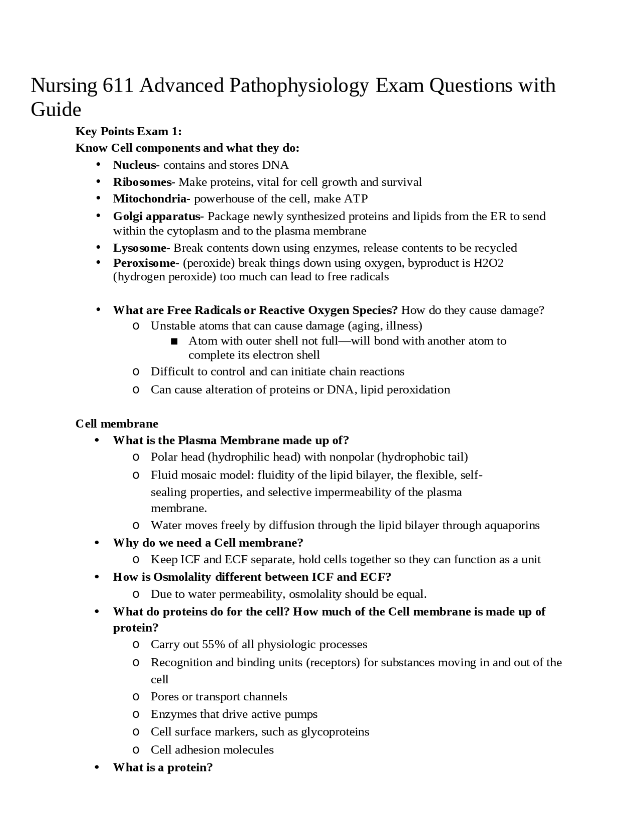 Nursing 611 Advanced Pathophysiology Exam Questions with Guide | Study ...