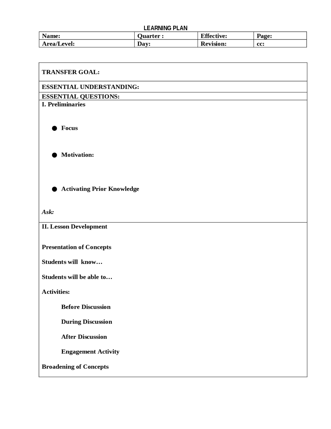 Lesson plan template | Study notes Mathematics | Docsity