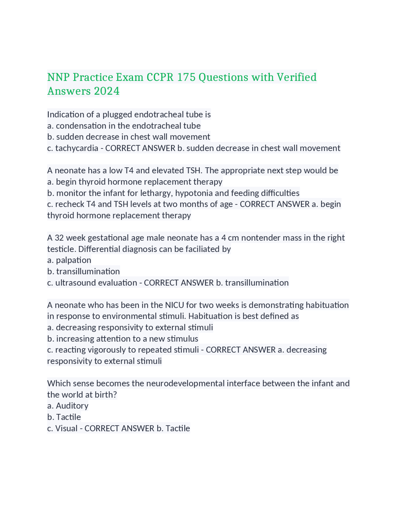 NNP Practice Exam CCPR 175 Questions with Verified Answers 2024,100% ...