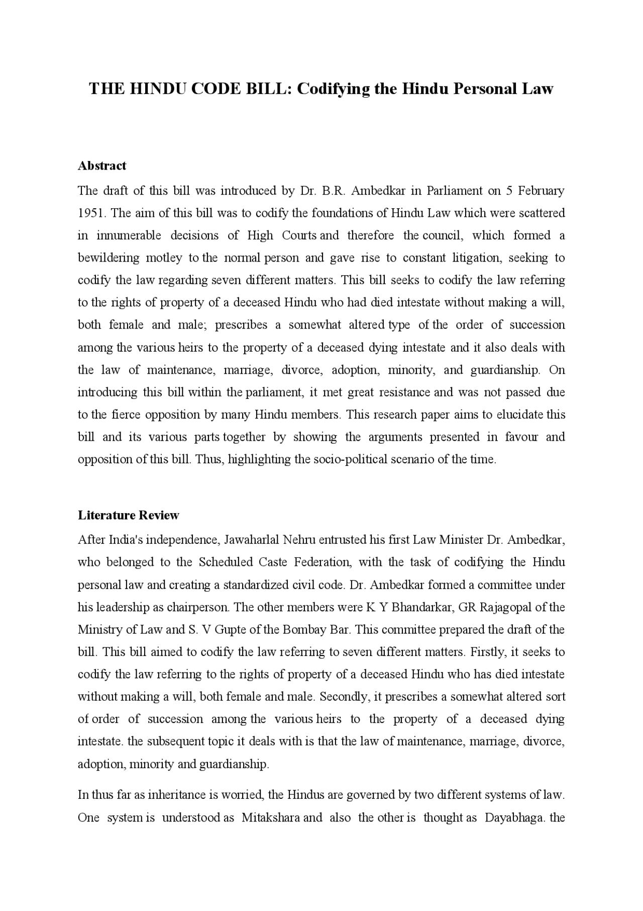 Hindu Code Bill - Modern Indian History - India After Independence ...