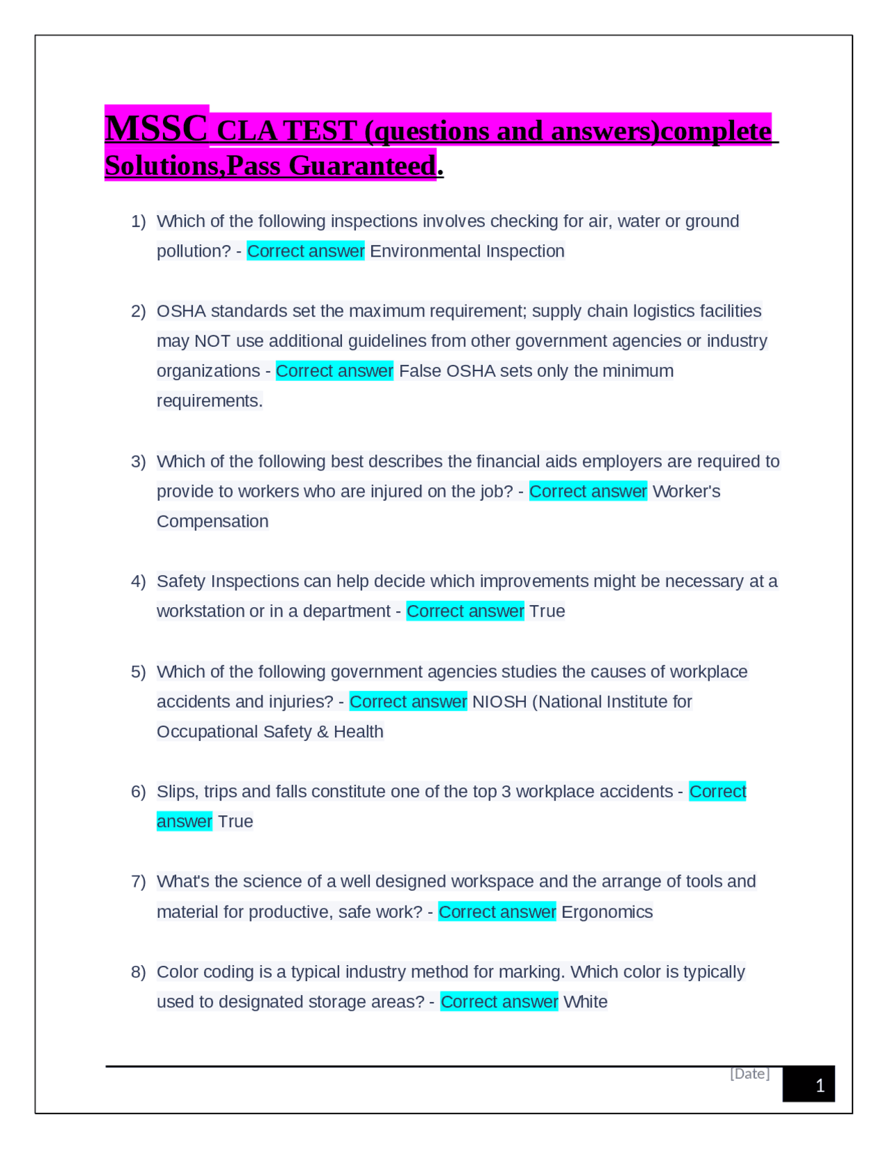 Logistics and Safety Regulations Test with Answers | Exams Science ...