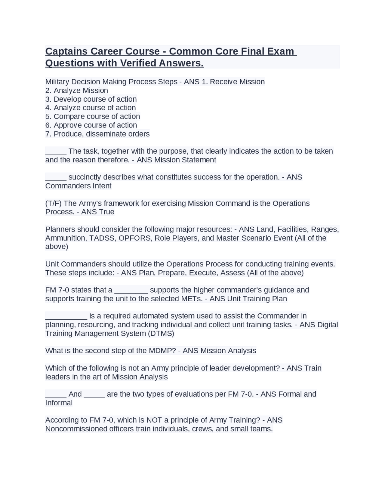 Military Decision Making Process and Army Training: Steps, Principles ...