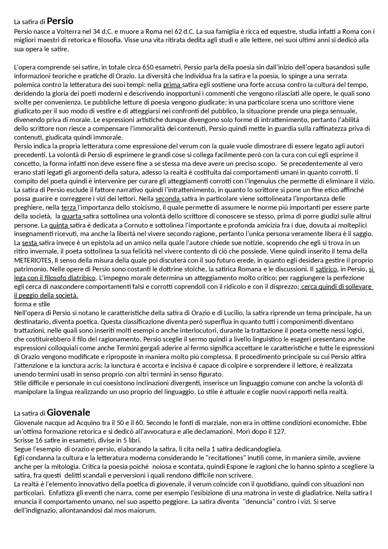 Satire e romanzi antichi: Persio e Petronio | Summaries Italian | Docsity