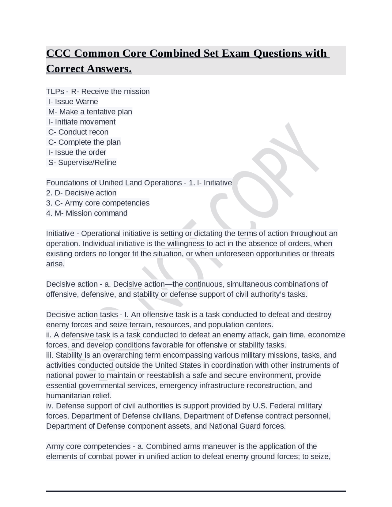 CCC Common Core Combined Set Exam Questions with Correct Answers ...