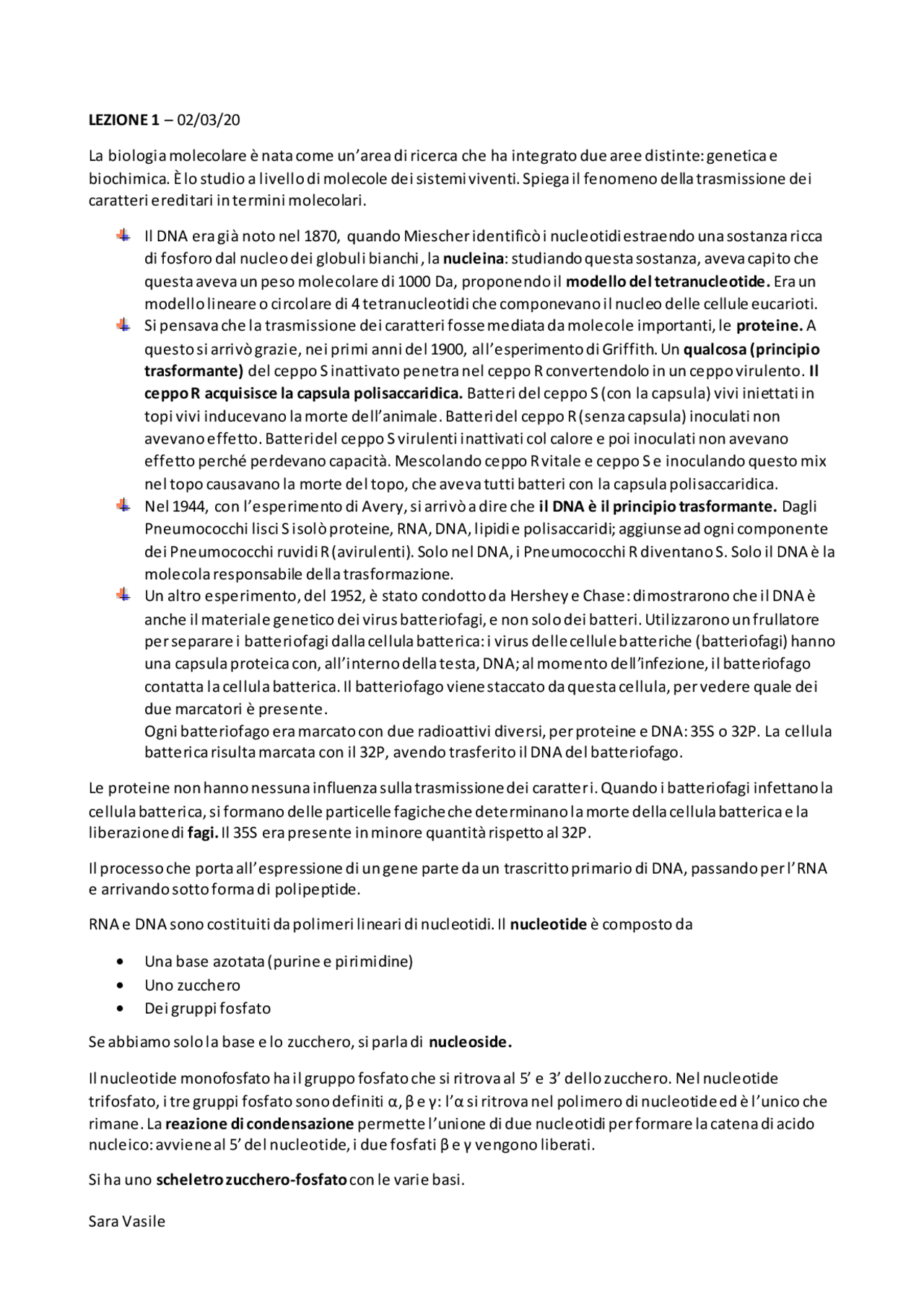 Biologia molecolare 2° anno Scienze Biologiche | Appunti di Biologia Molecolare | Docsity