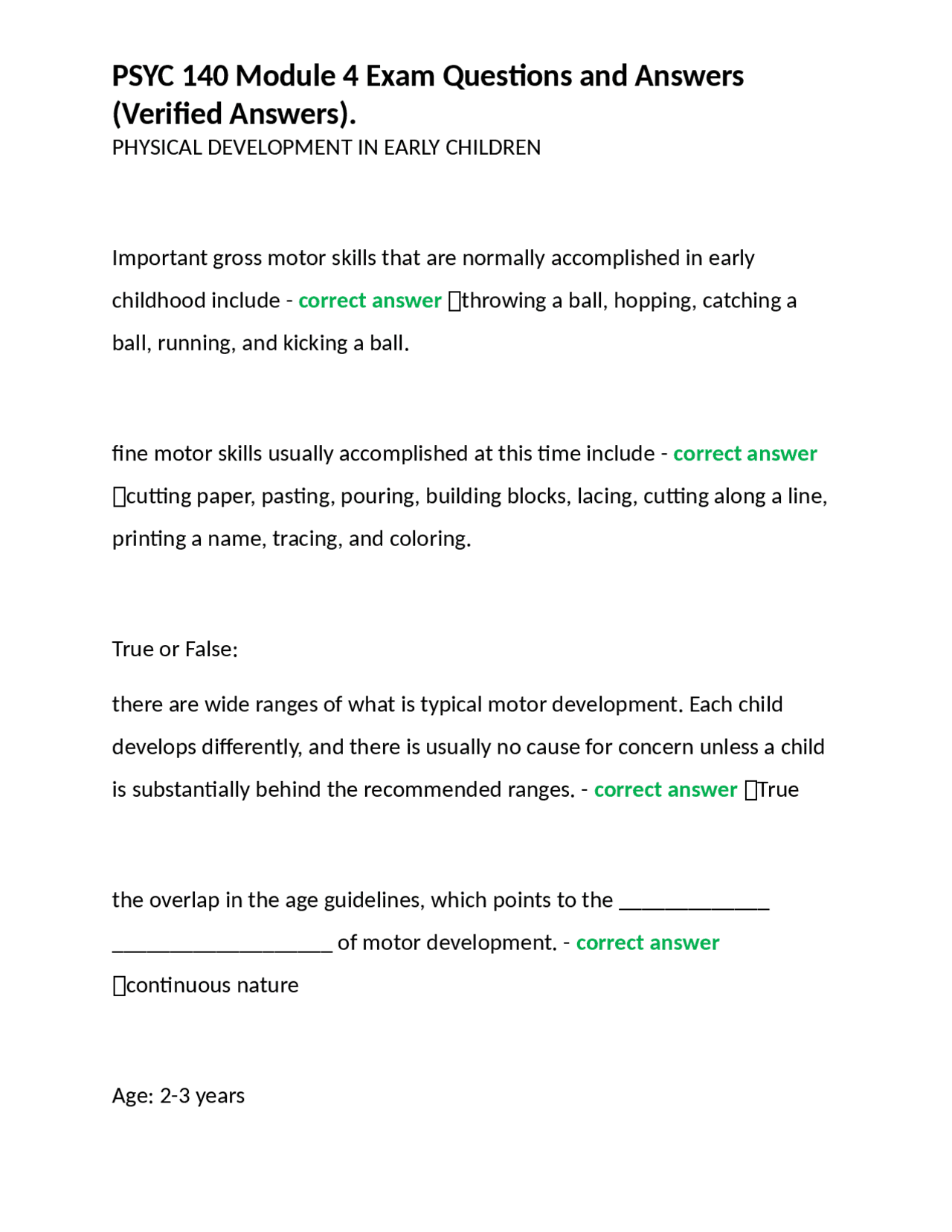 PSYC 140 Module 4: Early Childhood Development Exam Questions and ...