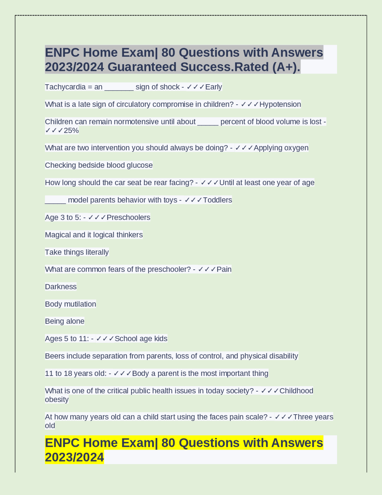 ENPC Home Exam| 80 Questions with Answers 2023/2024 Guaranteed Success ...