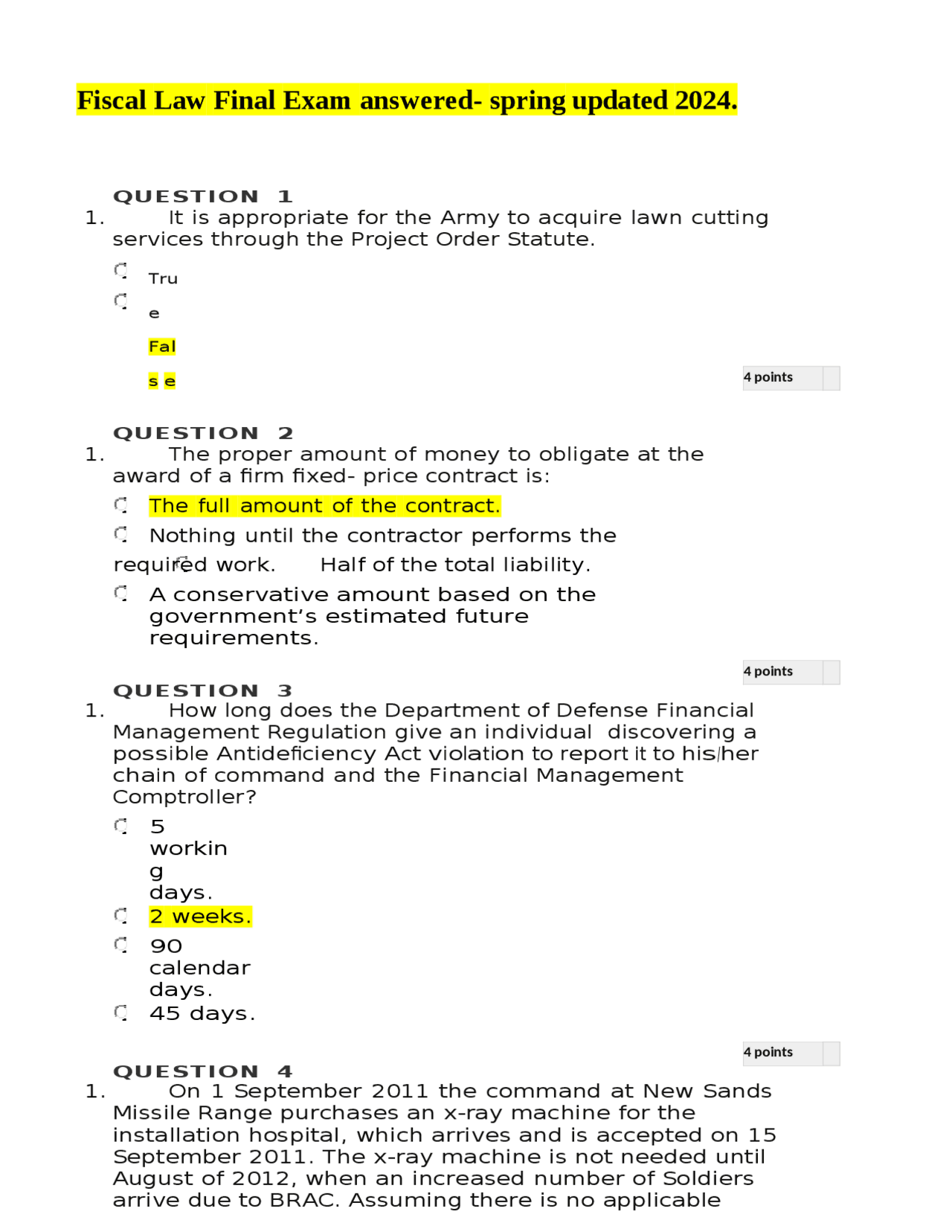 Fiscal Law Final Exam answered- spring updated 2024. | Exams Law | Docsity
