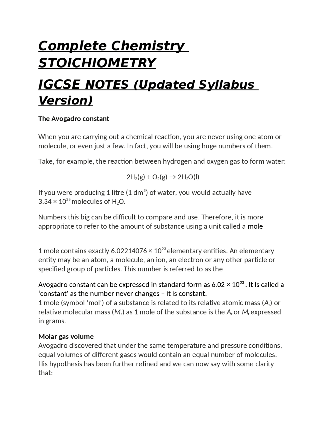 Stoichiometry Chemistry Gcse