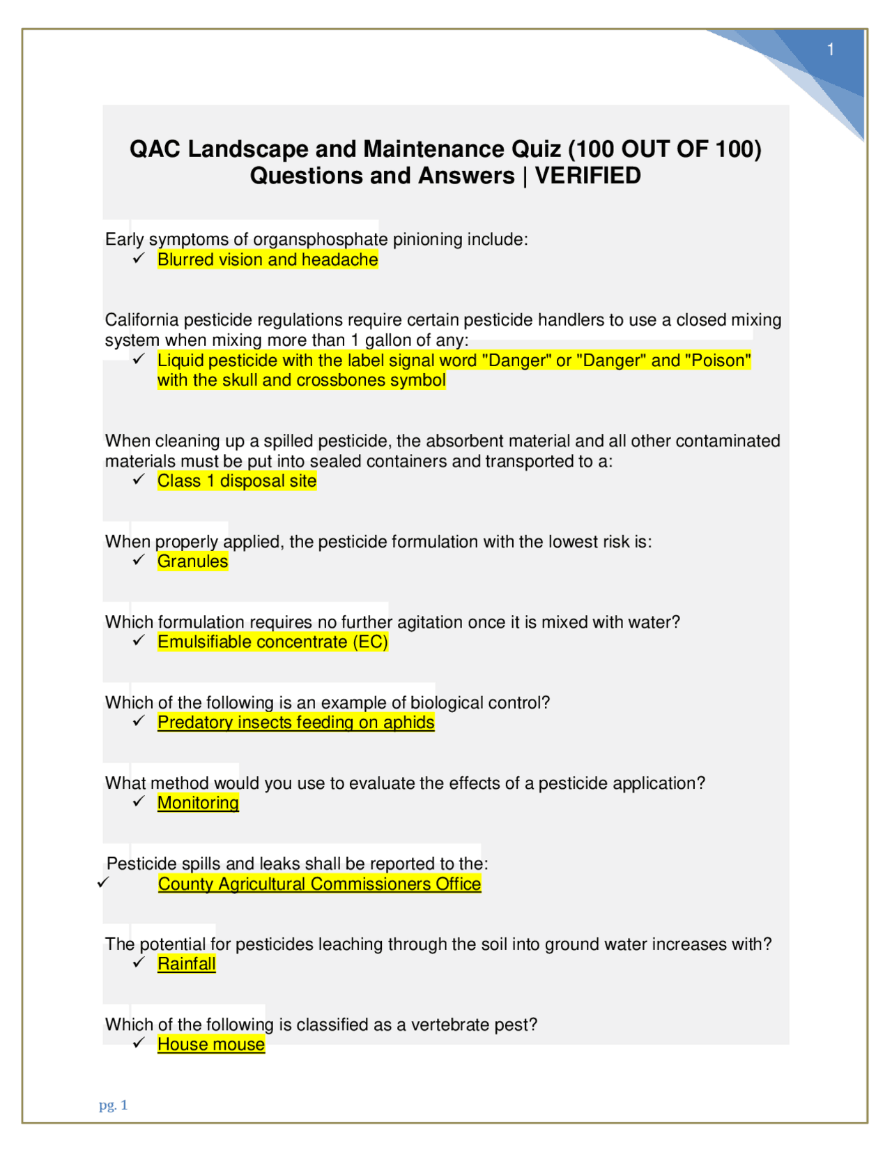 QAC Landscape and Maintenance Quiz (100 OUT OF 100) Questions and ...
