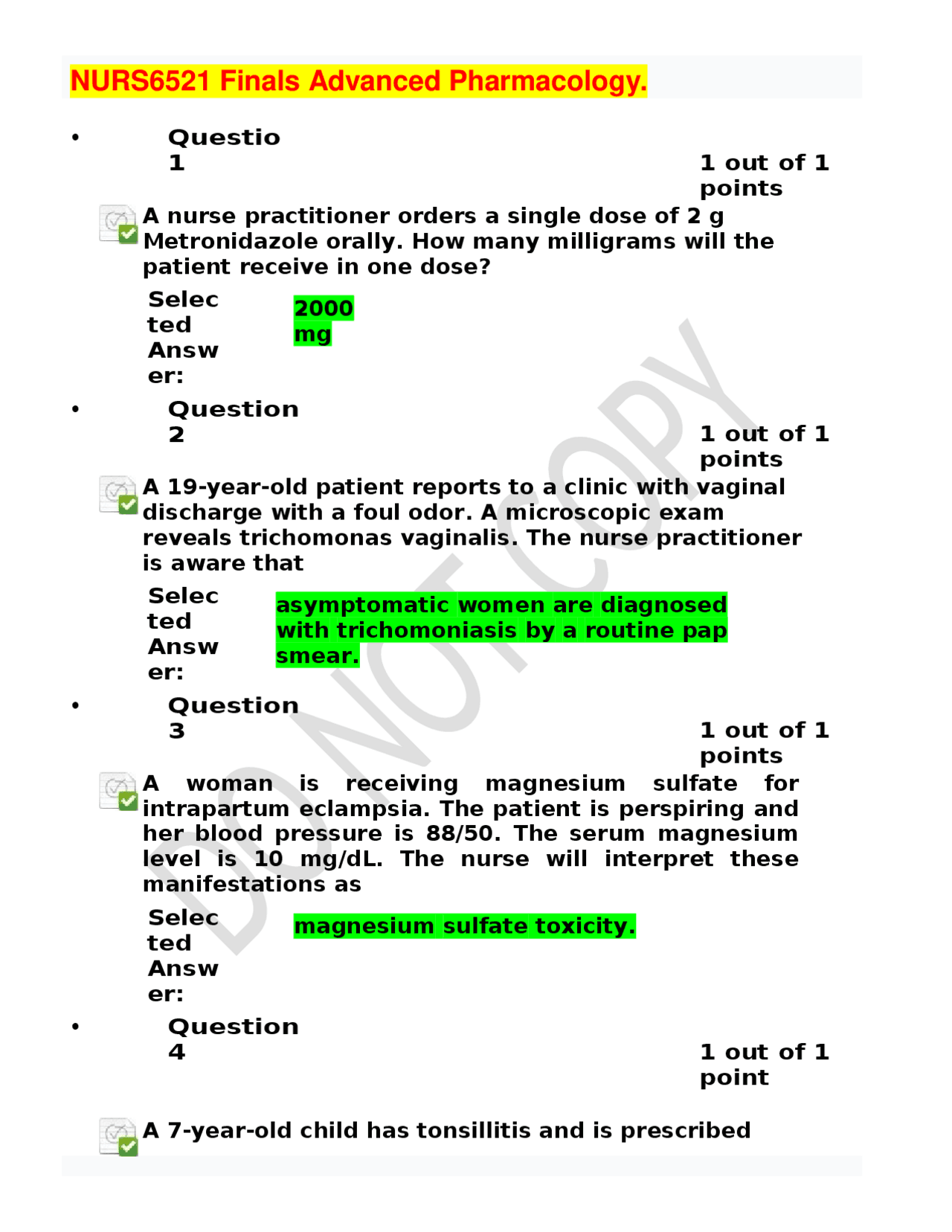 Advanced Pharmacology for Nurse Practitioners: Selected Questions and ...