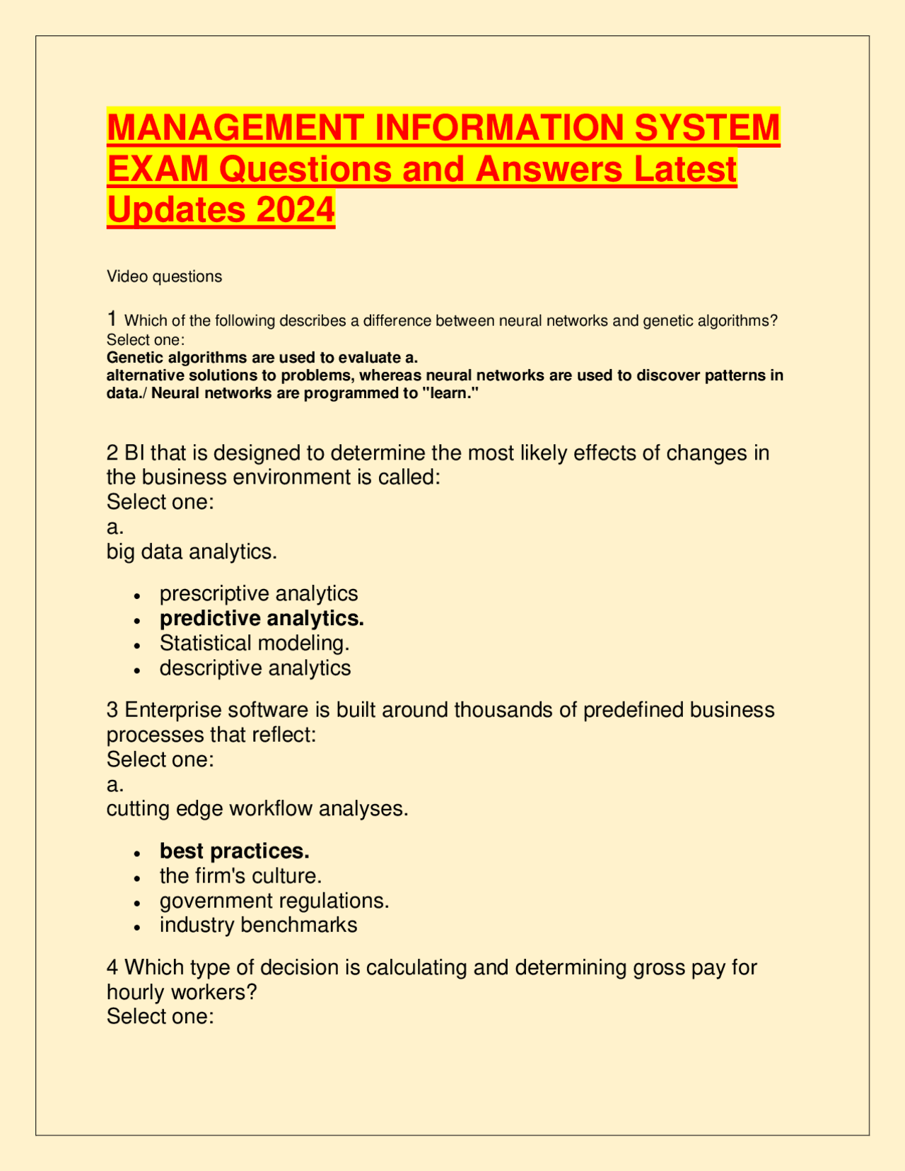 MANAGEMENT INFORMATION SYSTEM EXAM Questions and Answers Latest Updates ...