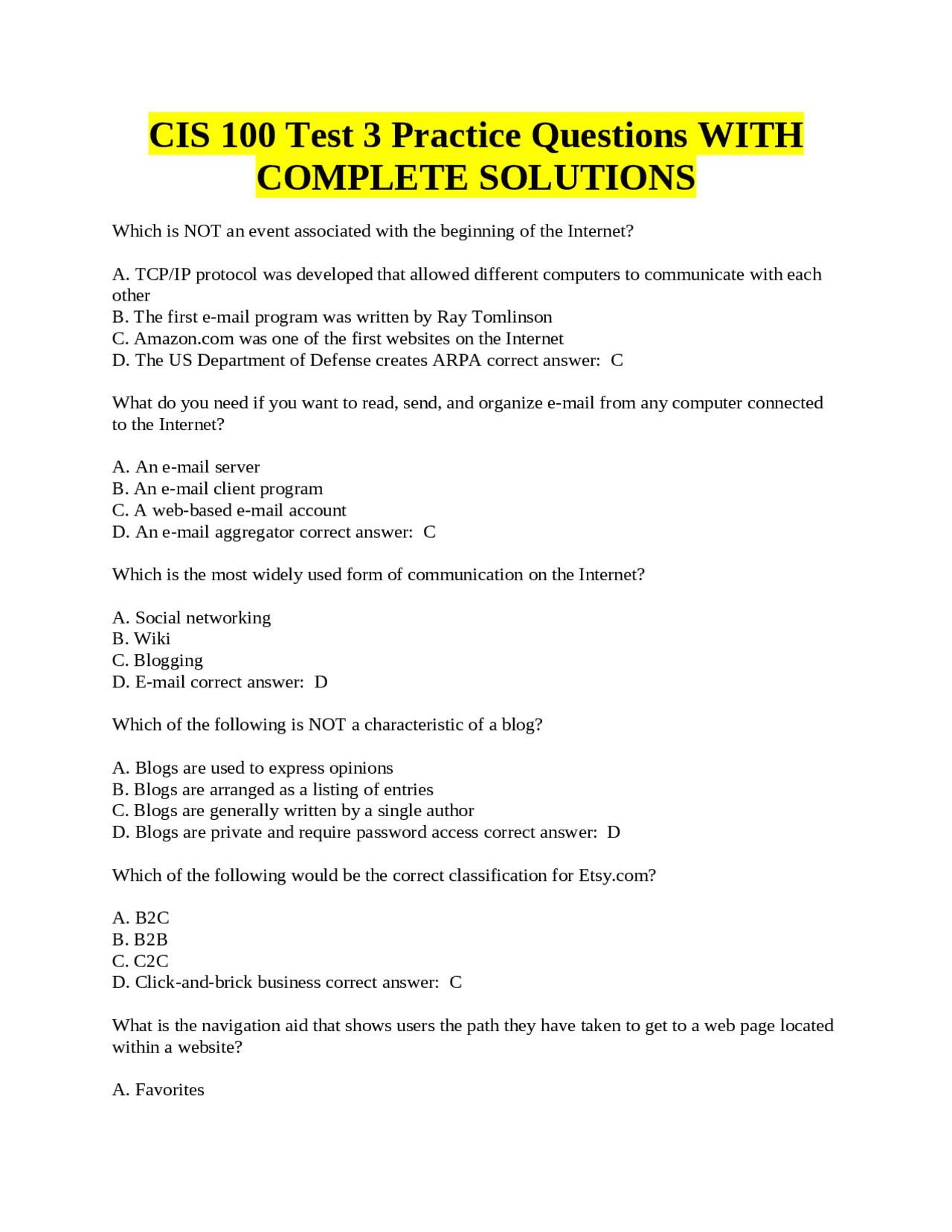 CIS 100 Test 3 Practice Questions WITH COMPLETE SOLUTIONS Which is NOT ...