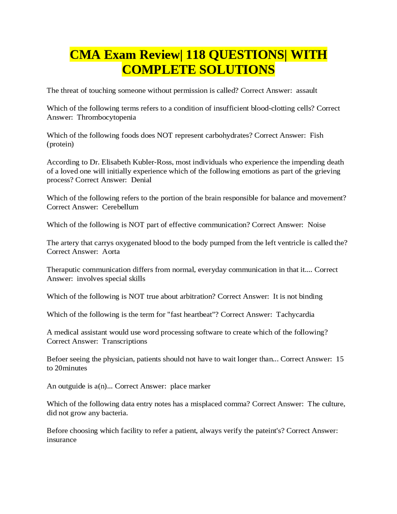 Medical Assistant Study Guide | Exams Nursing | Docsity