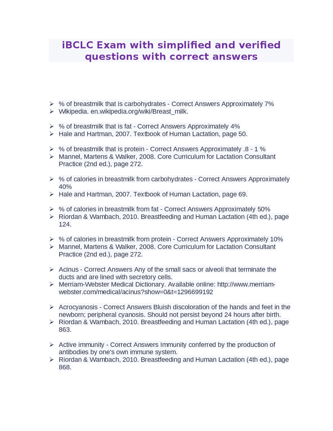 iBCLC Exam with simplified and verified questions with correct answers ...