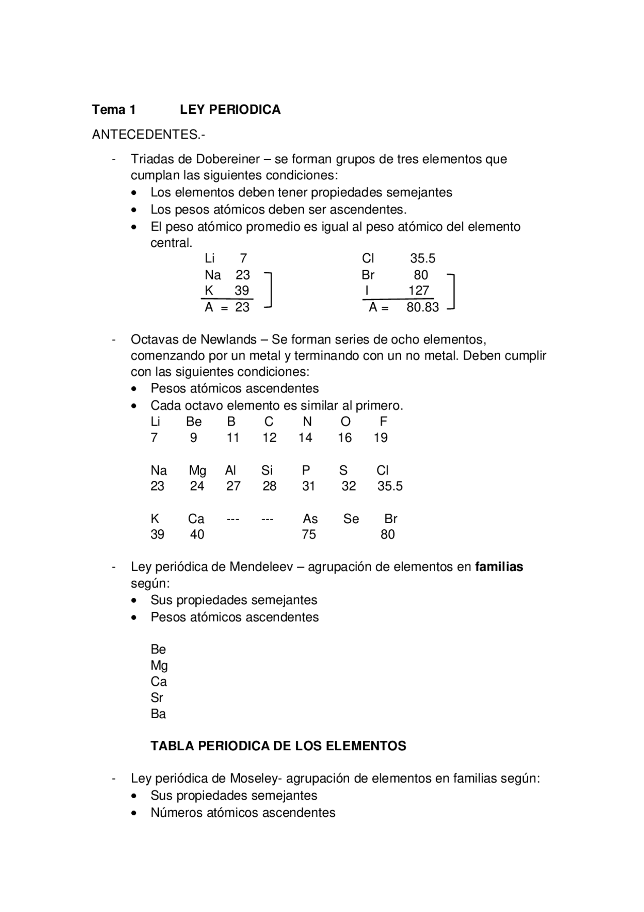 Tema de la ley periódica | Apuntes de Química | Docsity