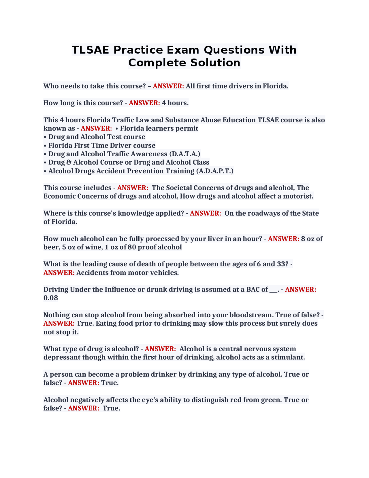 TLSAE Practice Exam Questions With Complete Solution | Exams Traffic ...