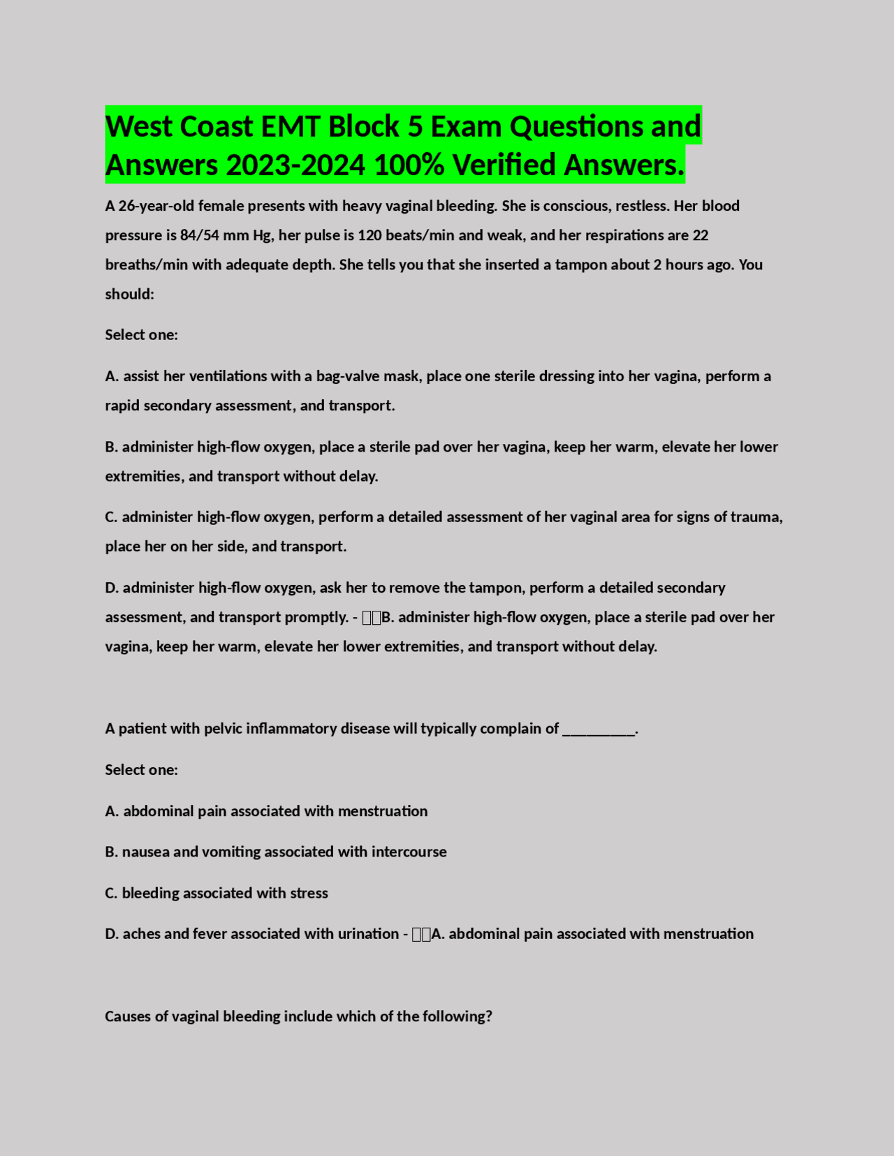 West Coast EMT Block 5 Exam Questions and Answers 2023-2024 100% ...