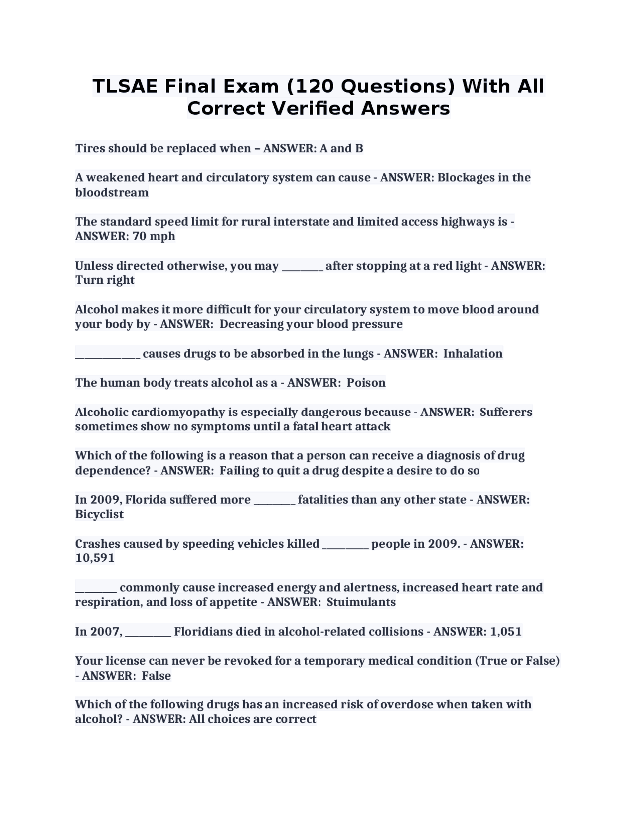 TLSAE Final Exam (120 Questions) With All Correct Verified Answers ...