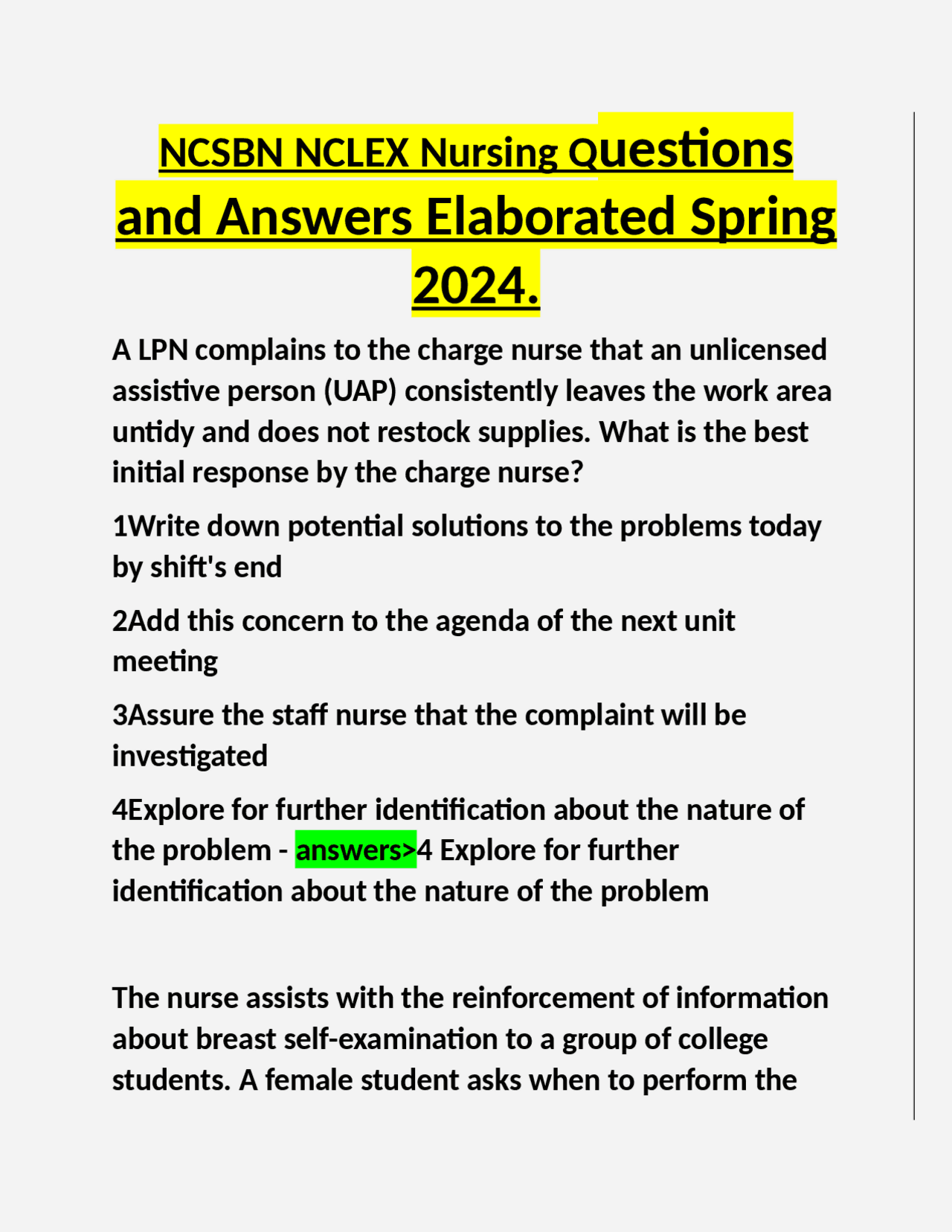 NCSBN NCLEX Nursing Questions and Answers Elaborated Spring 2024 ...