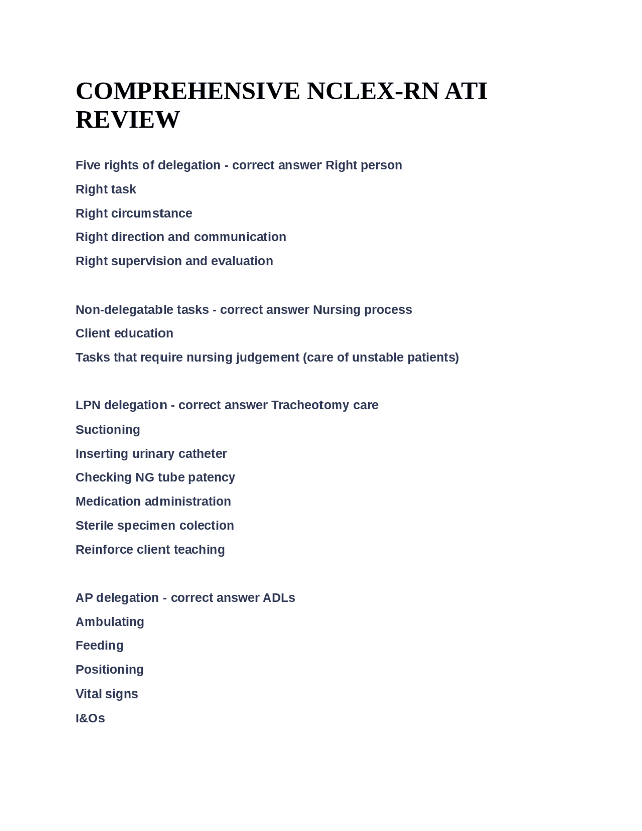 COMPREHENSIVE NCLEX-RN ATI REVIEW | Exams Nursing | Docsity