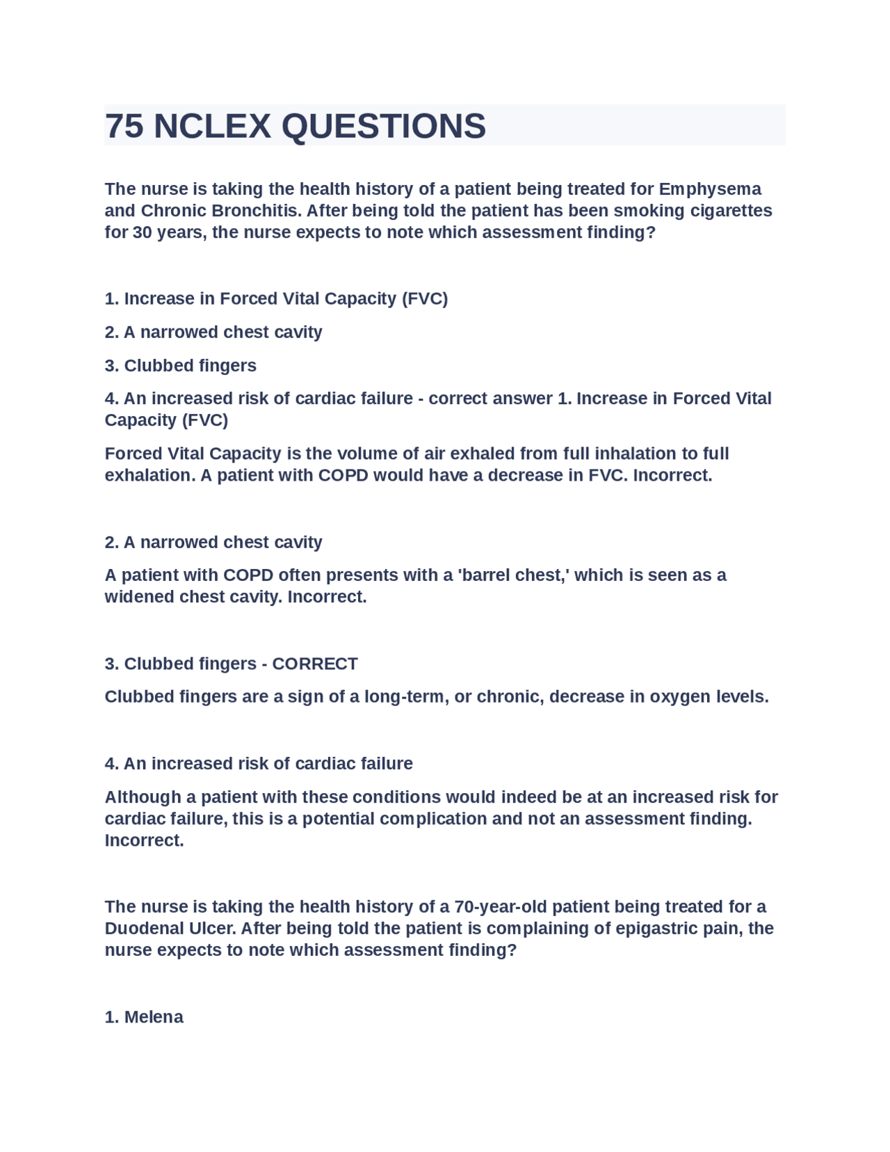 75 NCLEX QUESTIONS TEST BANK WITH ANSWERS and RATIONALE | Exams Nursing ...