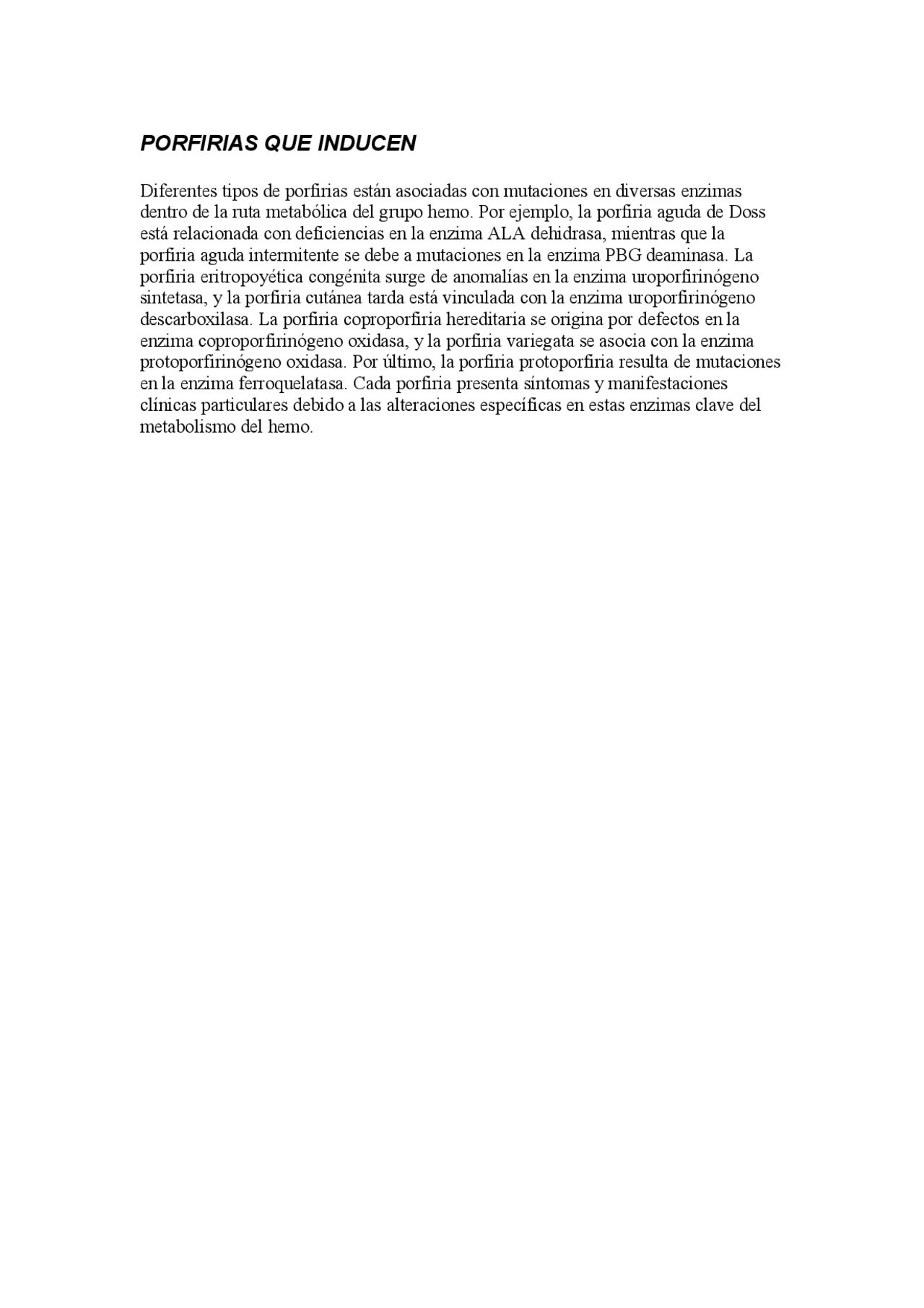 Porfirias que inducen | Apuntes de Bioquímica Médica | Docsity