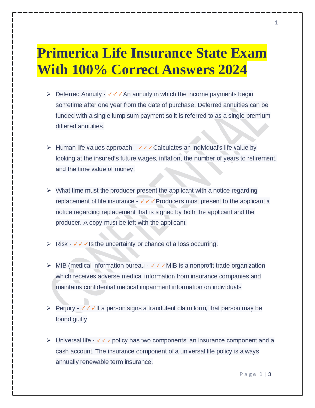 Primerica Life Insurance State Exam With 100% Correct Answers 2024 ...