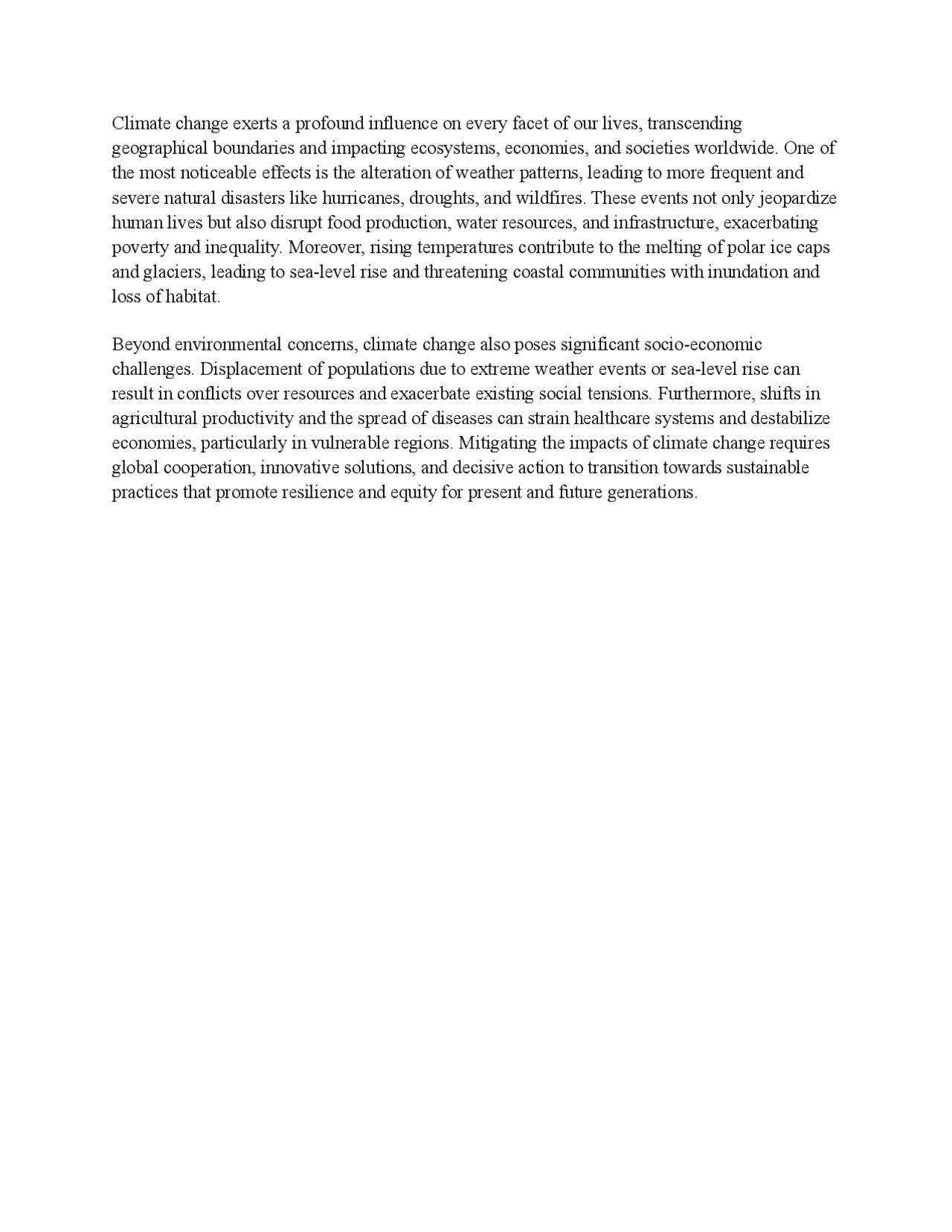Climate Change Sample Essay | Essays (university) Environmental Management | Docsity