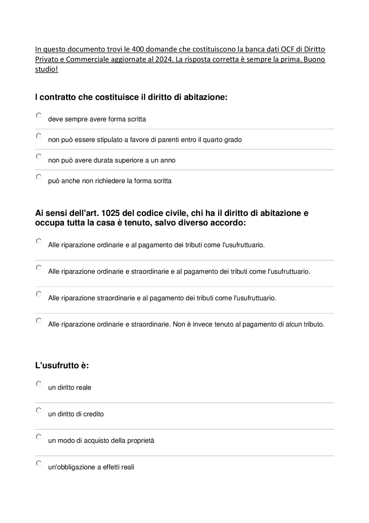 Banca dati e nozioni di Diritto Privato e Commerciale per esame OCF 2024 | Prove d'esame di ...