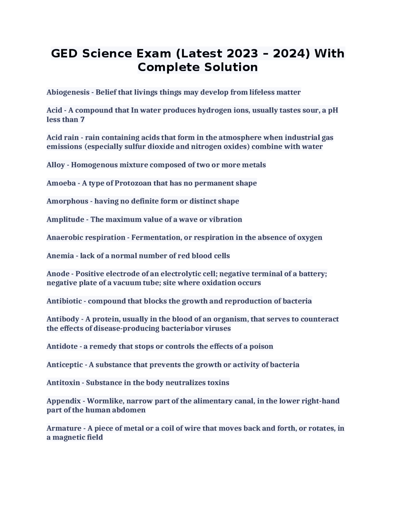 GED Science Exam (Latest 2023 – 2024) With Complete Solution | Exams ...