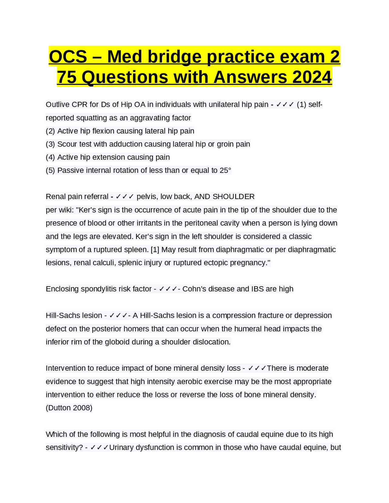 Medical Exam Questions and Answers: Orthopedic Clinical Specialty ...