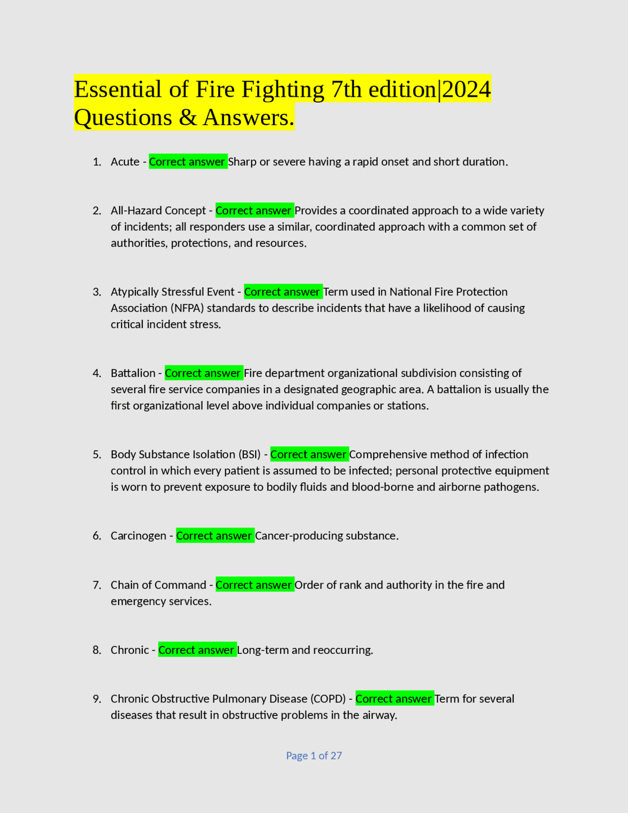 Essential of Fire Fighting 7th edition|2024 Questions & Answers ...