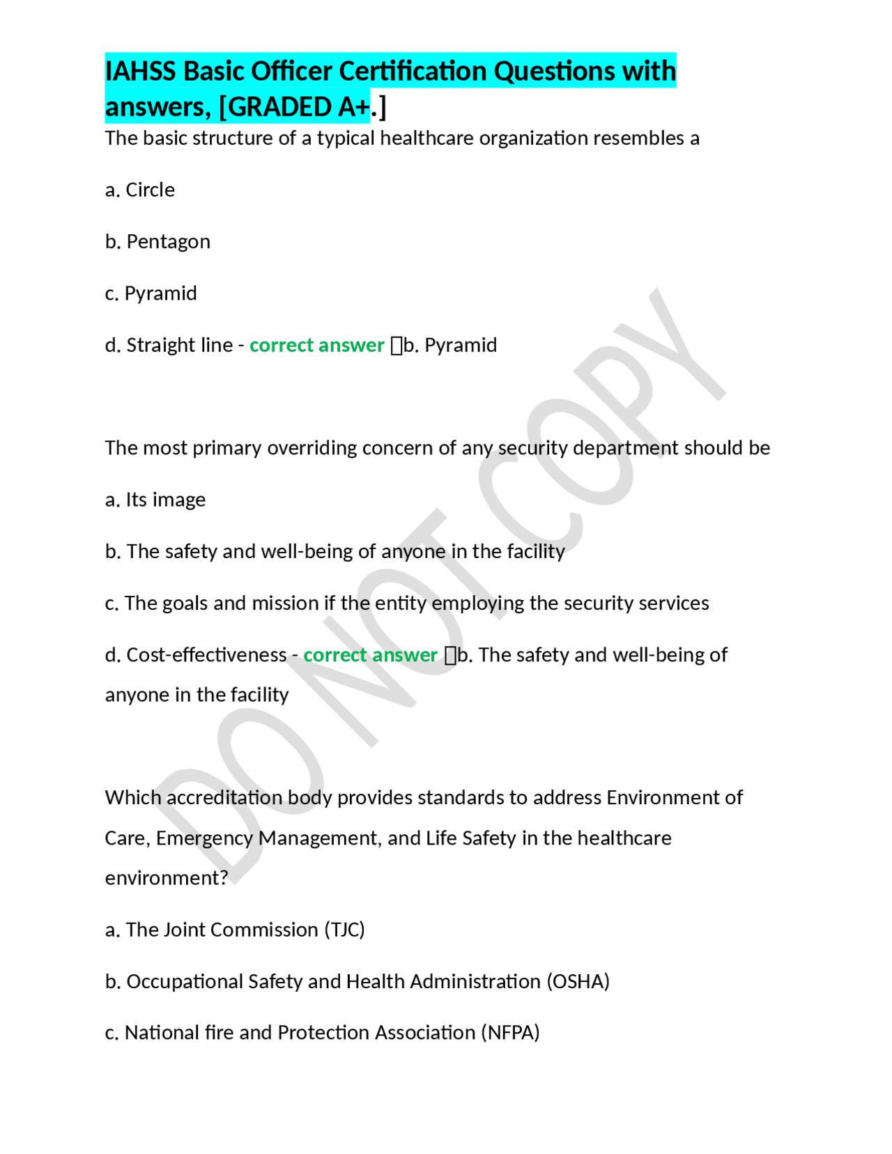 IAHSS Basic Officer Certification Questions with answers GRADED A+ ...