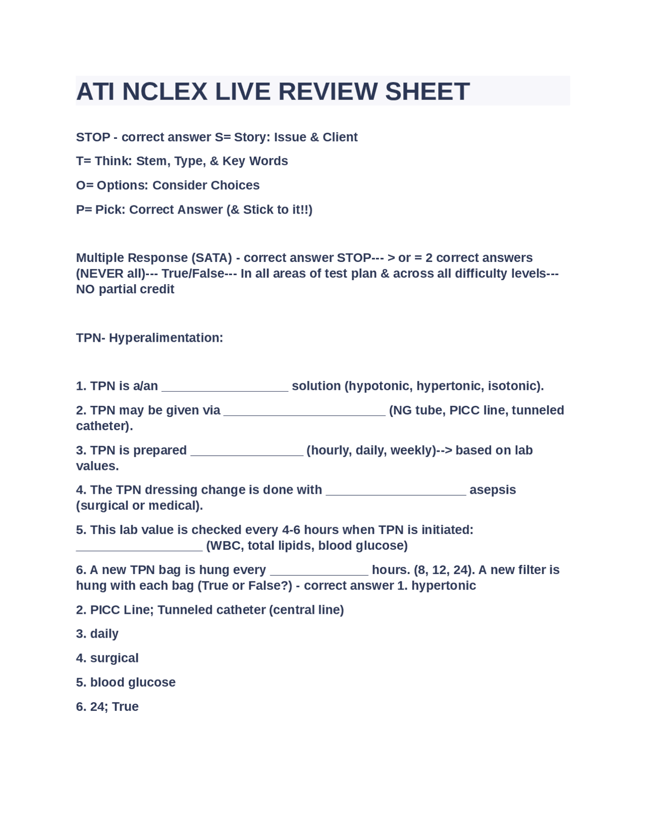 NCLEX Review Sheet: TPN, Medications, Lab Values, and Nursing ...
