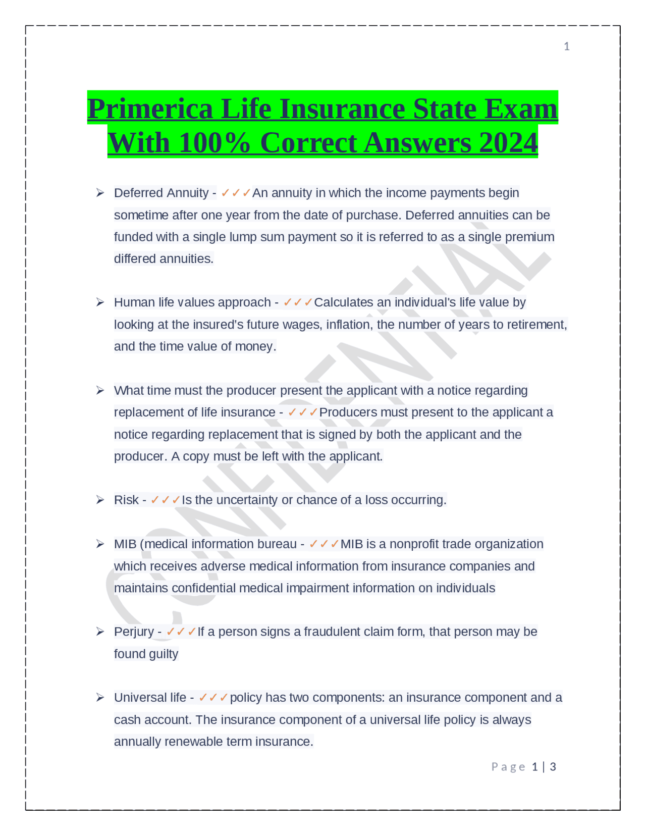 Primerica Life Insurance State Exam With 100% Correct Answers 2024 ...