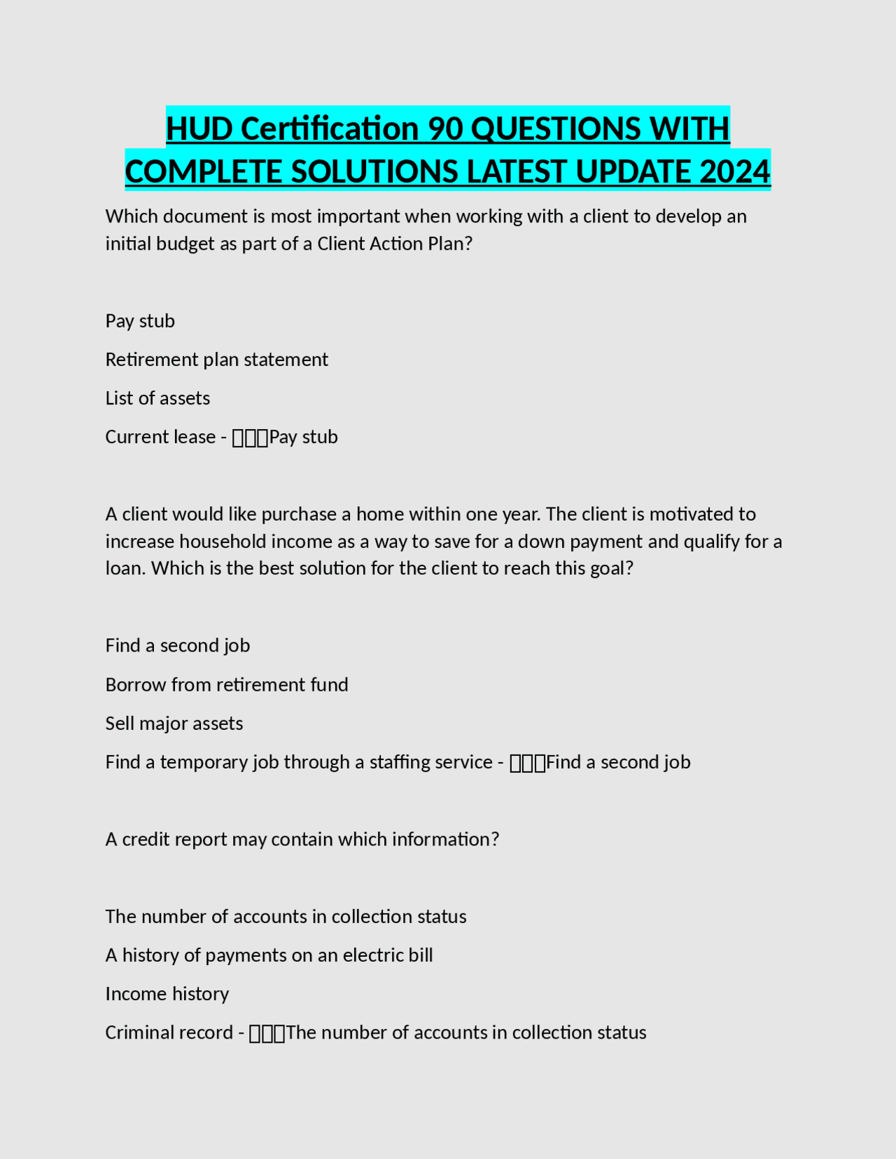 HUD Certification 90 QUESTIONS WITH COMPLETE SOLUTIONS LATEST UPDATE ...