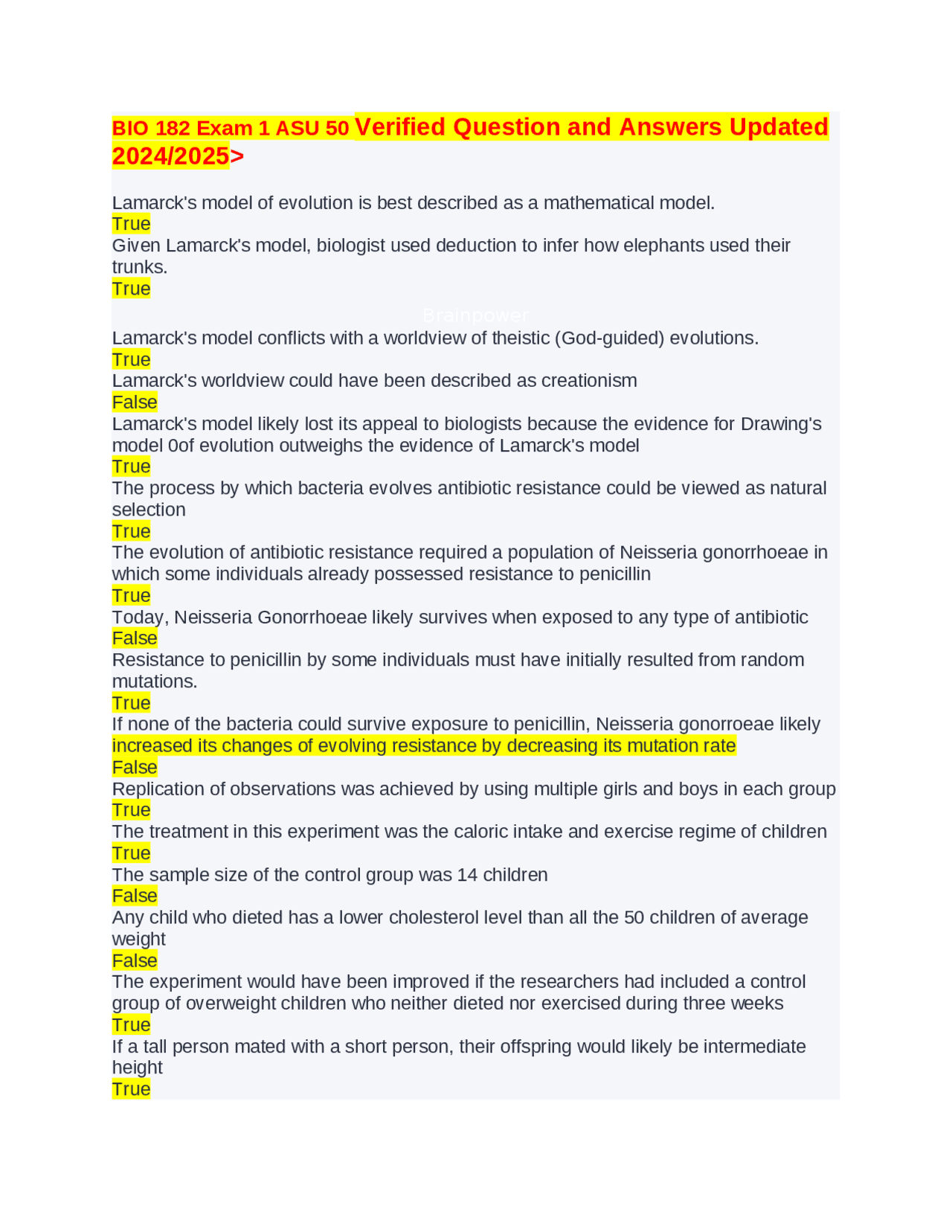 BIO 182 Exam 1: Questions and Answers on Evolution and Genetics | Exams ...