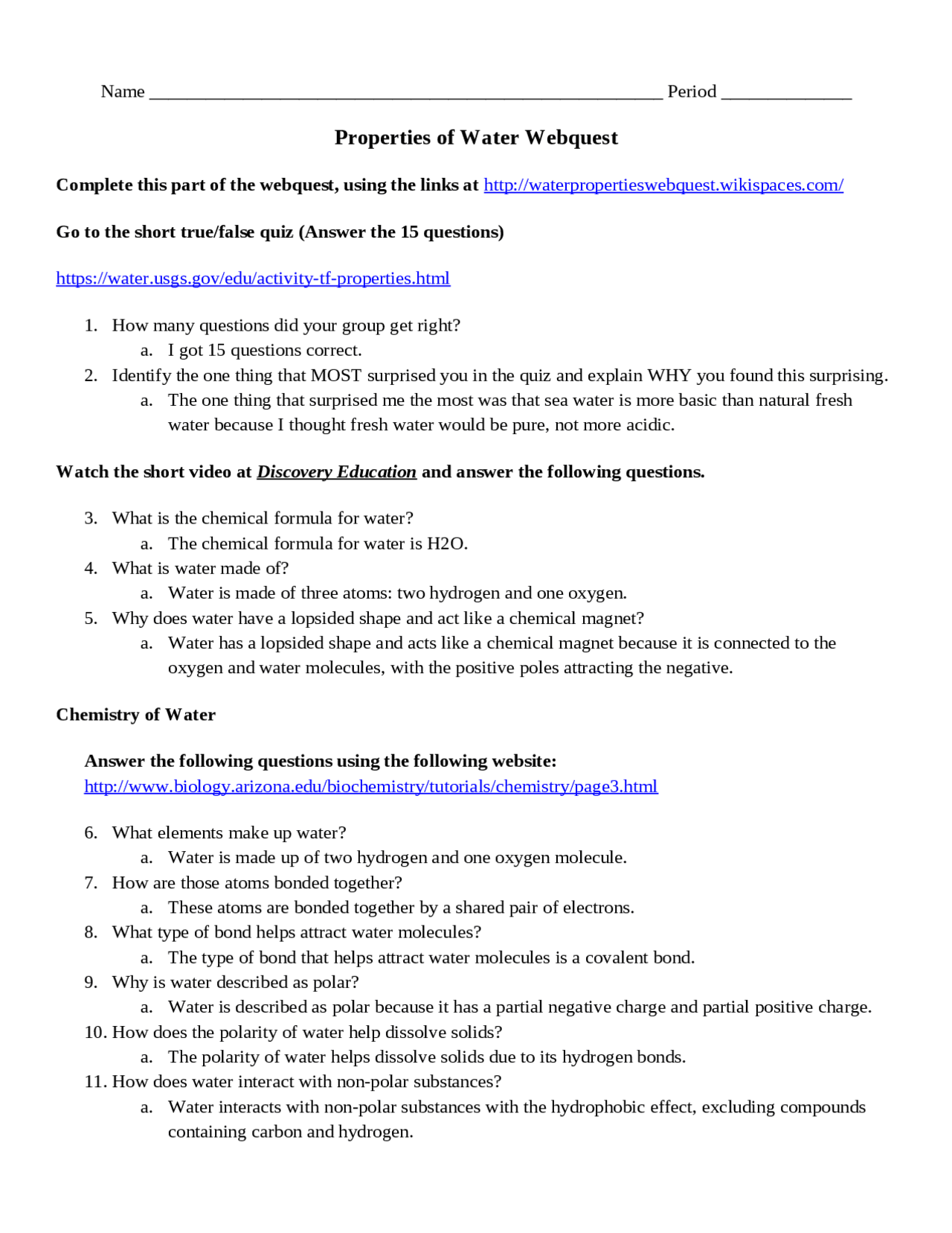 Properties and Behavior of Water | Summaries Biology | Docsity
