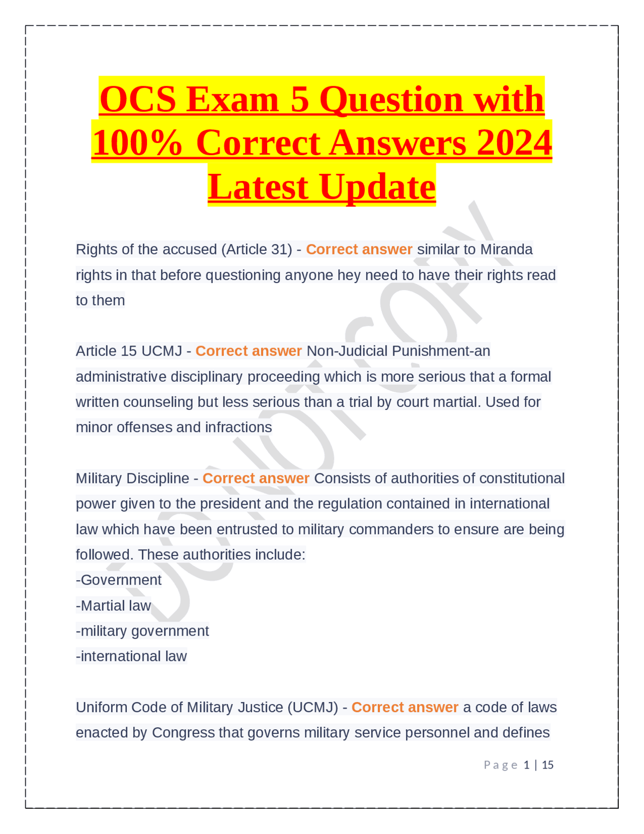 OCS Exam 5 Question with 100% Correct Answers 2024 Latest Update ...
