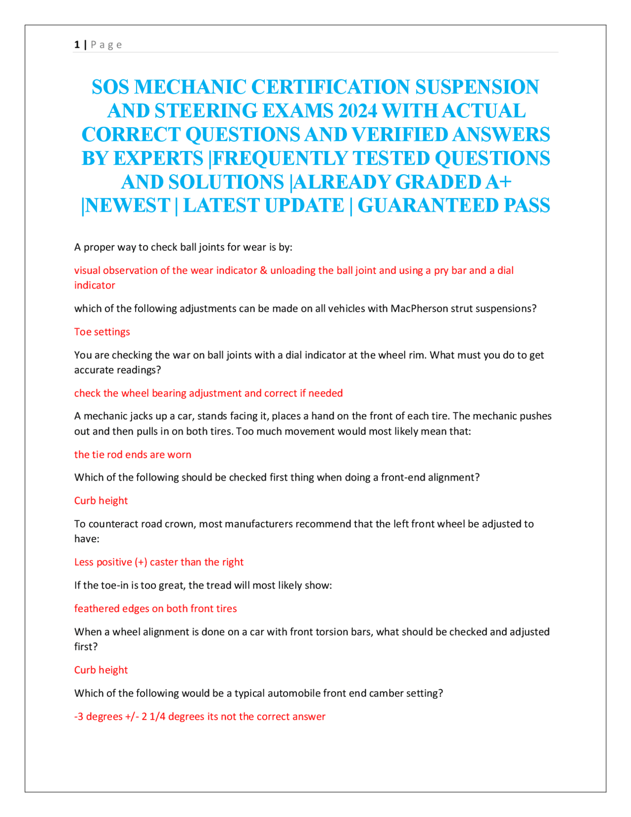 SOS MECHANIC CERTIFICATION SUSPENSION AND STEERING EXAMS 2024 | Exams ...