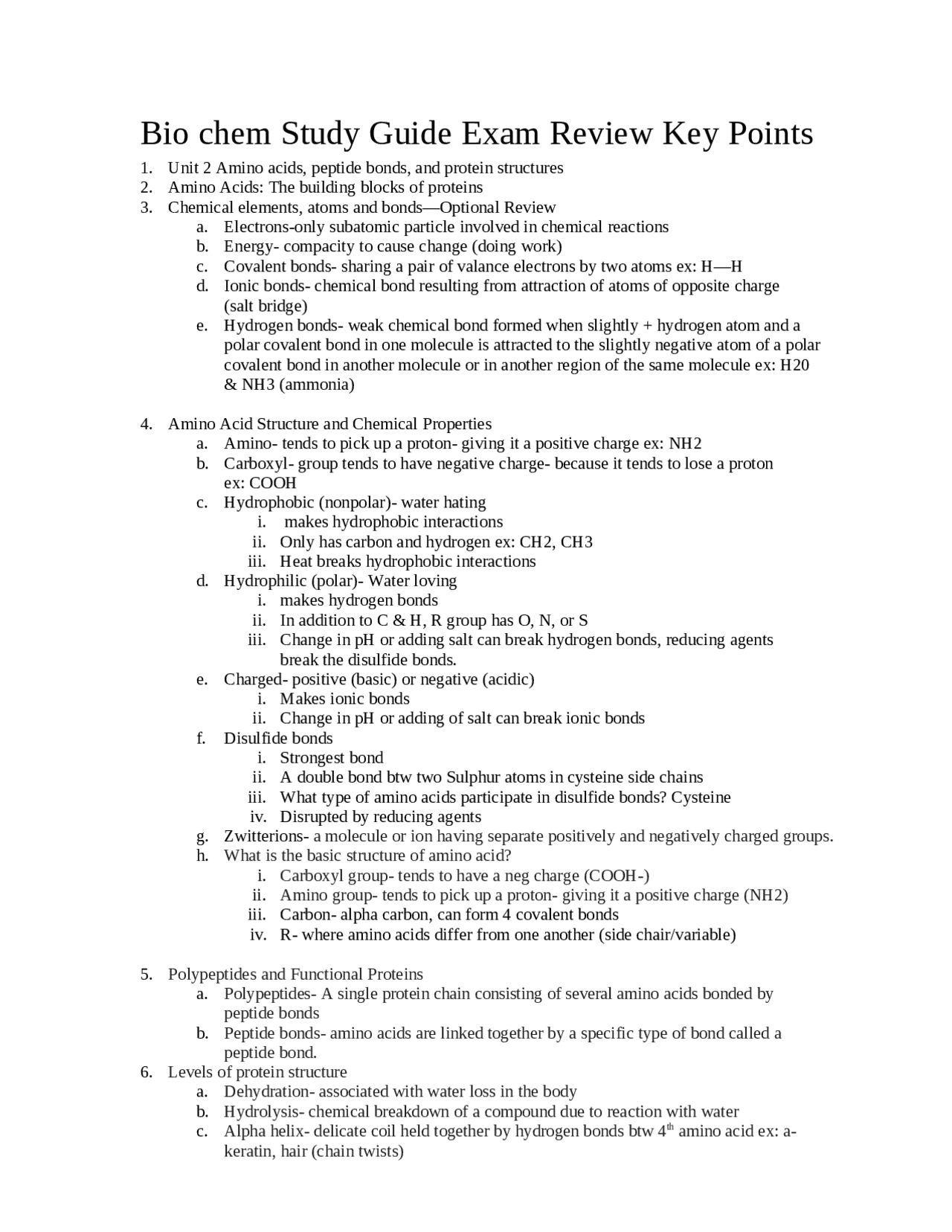 Biochemistry Study Guide: Amino Acids, Protein Structure, and DNA Transcription | Study Guides ...
