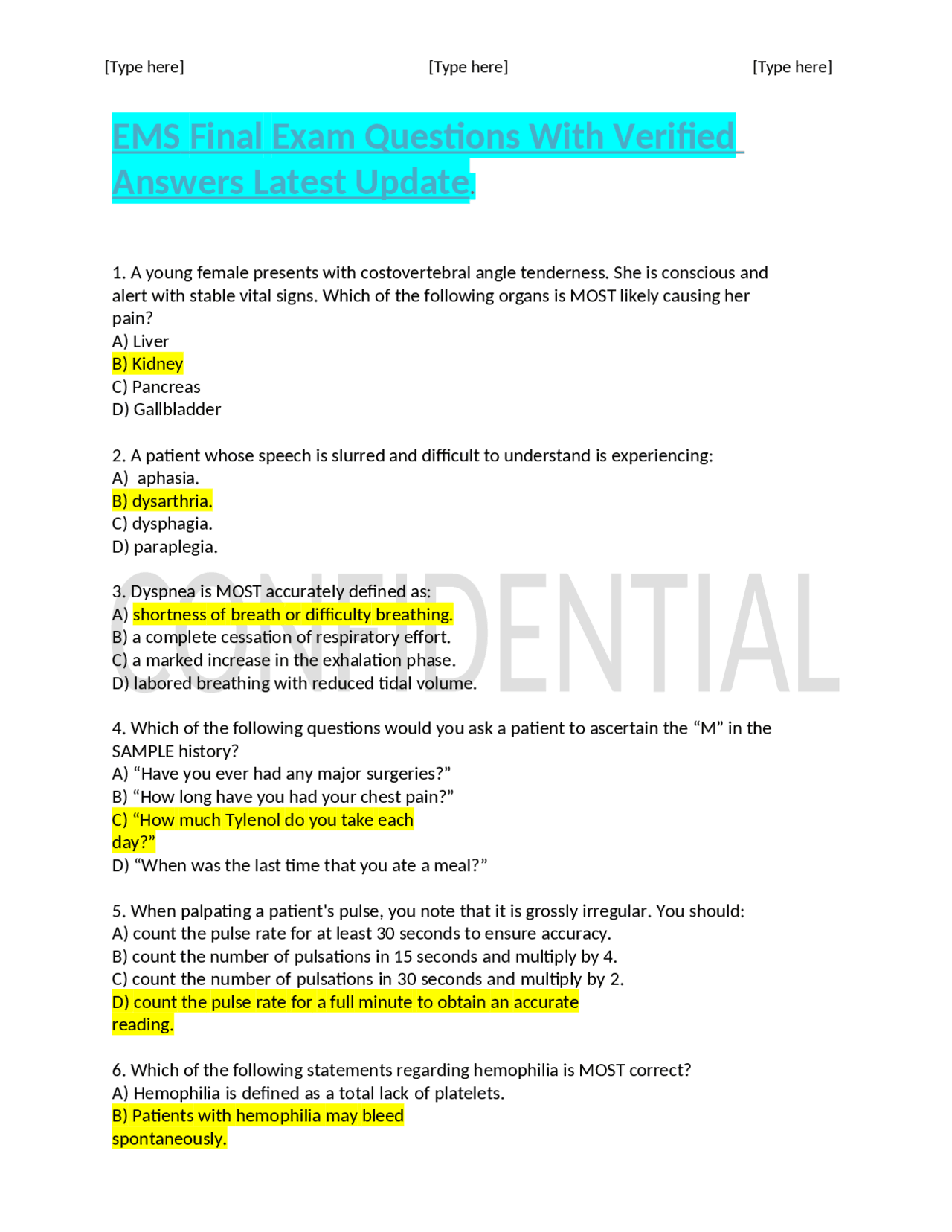 EMS Final Exam Questions With Verified Answers Latest Update. | Exams ...